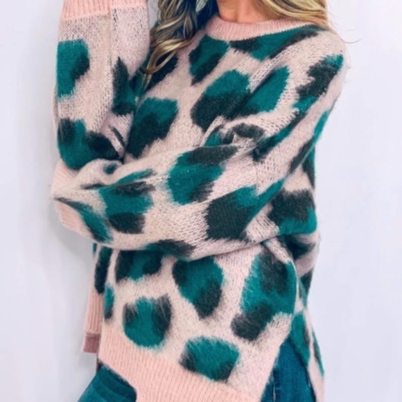 Sweaters | Patty Emerald Green Leopard Print Fuzzy Sweater | Poshmark